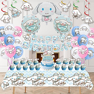 Cinnamoroll Birthday Decorations, Party Supplies Set Include Banner, Balloons, Hanging Swirls, Cake Cupcake Toppers, Tablecloth for Kids Cinnamoroll Theme Party