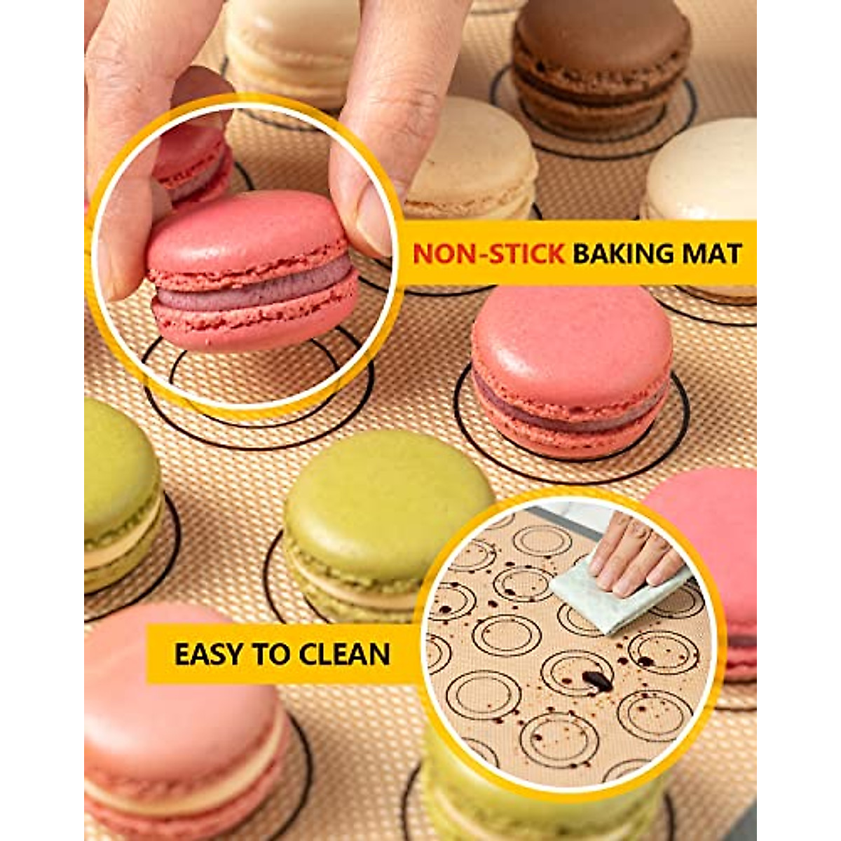 Macaron Silicone Baking Mats, Katbite Silicone Macaroons Baking Mat Set of 2 Half Sheet (11 5/8" x 16 1/2") Reusable & Nonstick Macarons Baking Supplies Silicone Bakeware Mats for Macarons Cookies