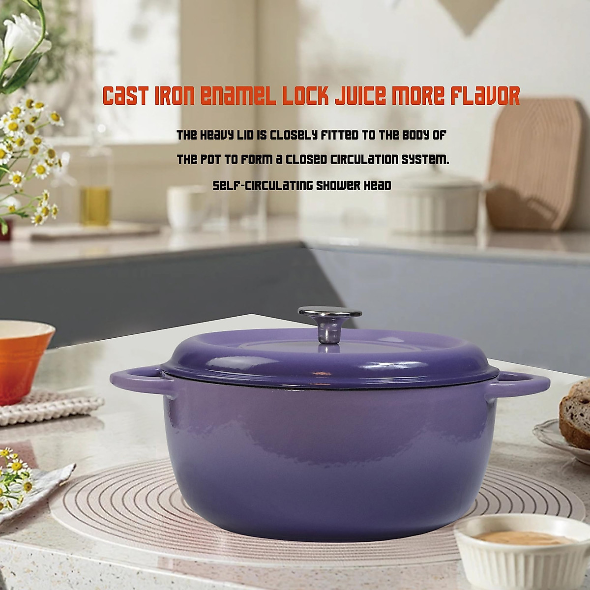 Enameled Dutch Oven with Lid ，Dual Handles ，Oven Safe up to 500° F or on Stovetop，Use to Marinate, Cook, Bake, Refrigerate ， Blue
