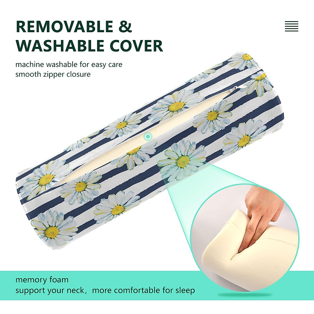 Vnurnrn Summer Flowers Neck Support Pillow Round Neck Roll Bolster Cylinder Pillow Cervical Pillows Body Pillow for Leg Knee Back Head Support for Camp Study Work Men