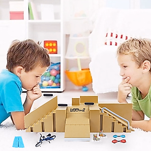 Loving Skate Park Kit, Skate Park Kit Ramp Parts for Finger Skateboard Park Kit Part Training Props with 3 Finger Decks 2 Finger Bike 1 Pair Skates and 2 Scooters and More