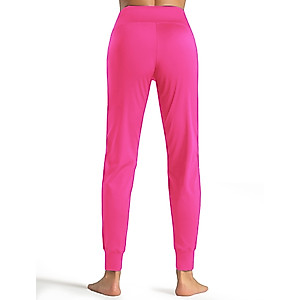 Wjustforu Women's Joggers Sweatpants High Waist Lounge Tapered Pants with Pockets Loose Track Cuff Leggings for Gym, Workout, Yoga (Small, Bright Pink)