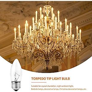 SCOMX 40W Incandescent Equivalent Energy Torpedo Tip Chandelier with Crystal Clear Incandescent Light Bulbs Tip Light Bulb and Medium E26 Candelabra Base (6)