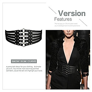 Fashion Women's PU Leather Wide Waist Belt Hollow Out Rivets Stretch Cinch Waistband, Black, Small(27''-29'')