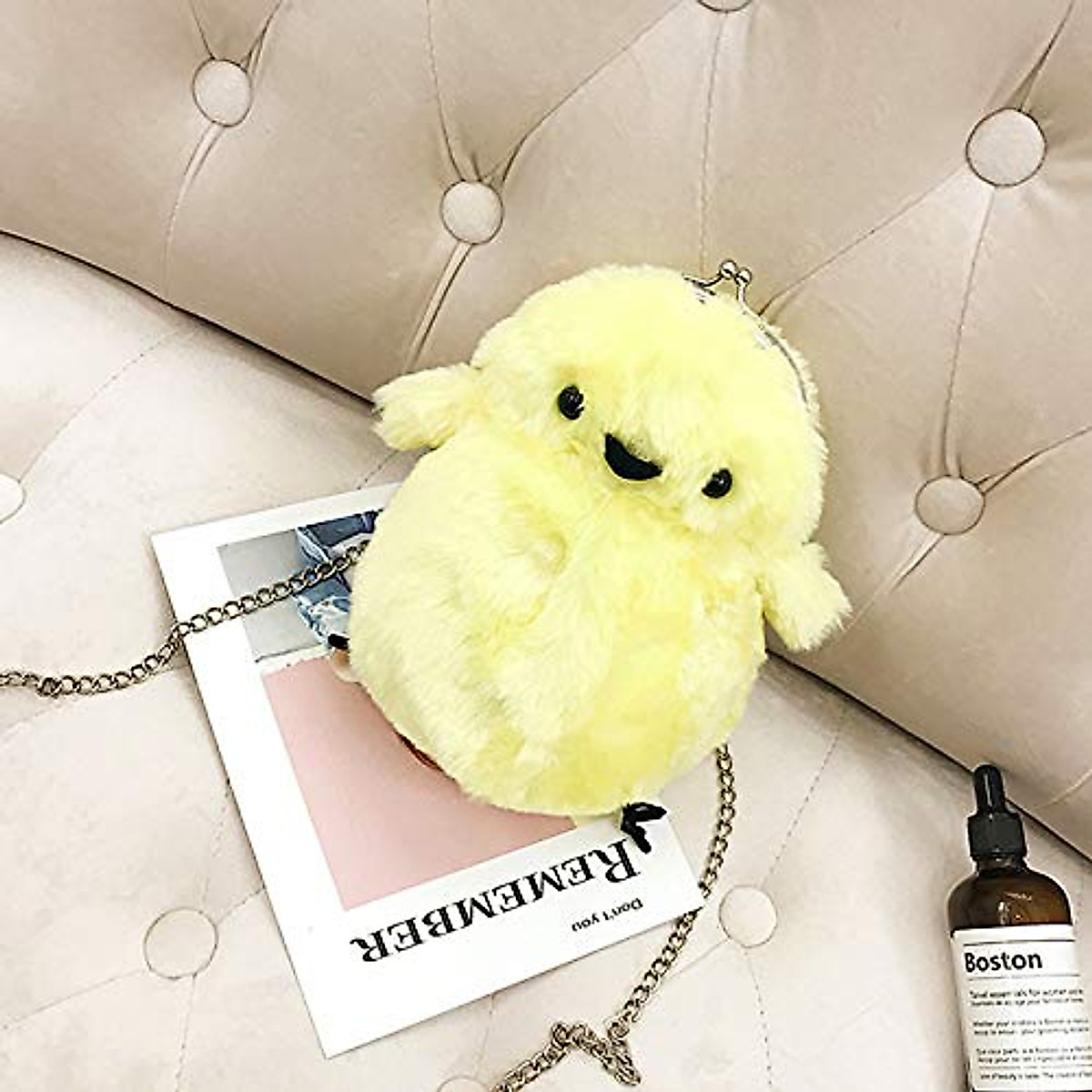 Techcircle Cute Chick Purse Crossbody Fluffy Fur Coin Wallet Chain Pouch-Yellow