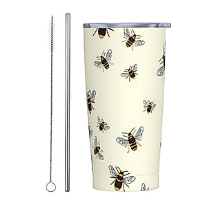 Bees Pattern 20oz Tumbler Stainless Steel Vacuum Insulated Double Wall Travel Tumbler, Durable Insulated Coffee Mug, Thermal Cup With Lid and Straw for Hot & Cold Drinks