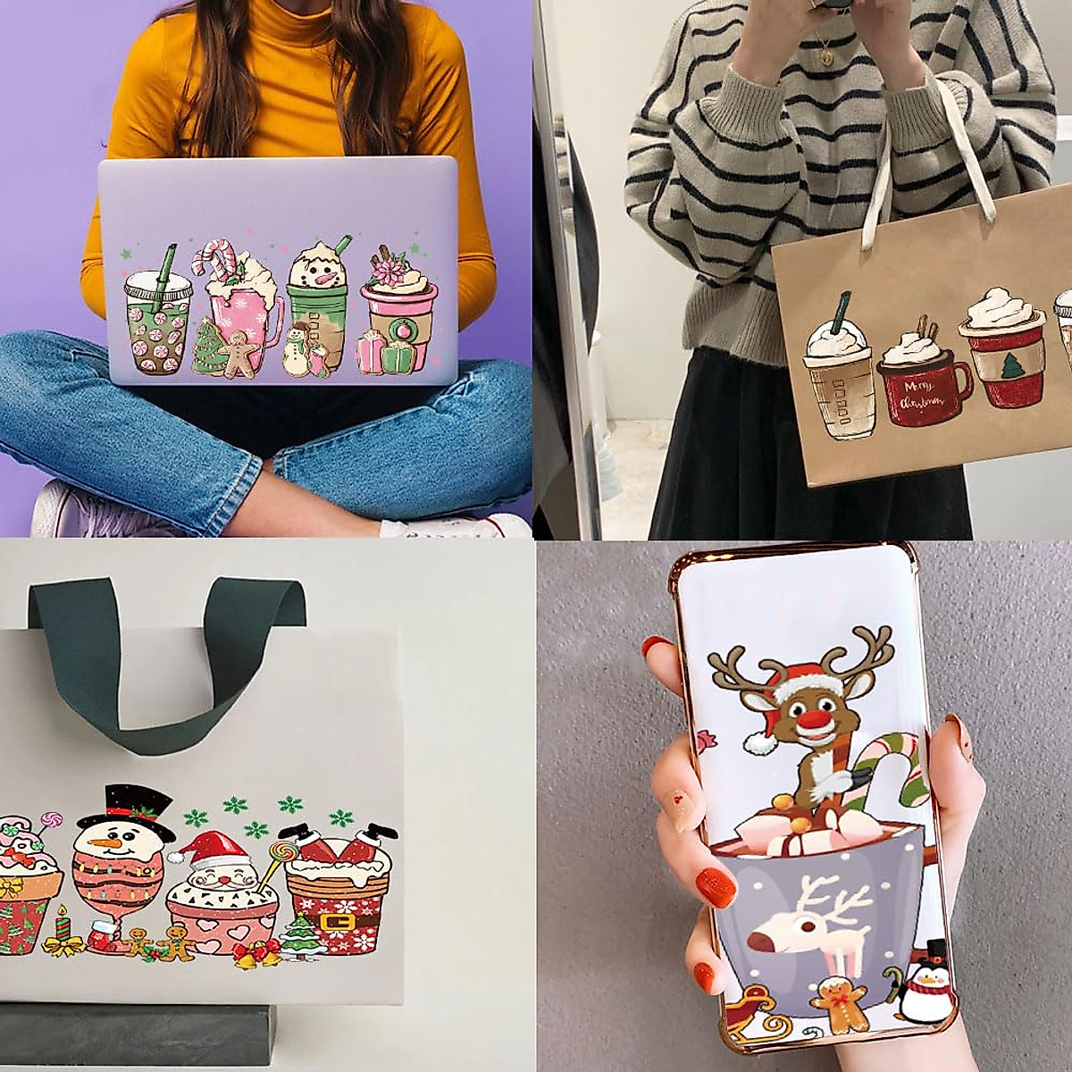 5Sheets Christmas Decorations UV DTF Transfer Sticker,Santa Claus Rub on Transfers Stickers Cute Cartoon Xmas UV DTF Cup Wrap Stickers for Glass Cups Christmas Decor Rub on Transfers for Crafts Decals