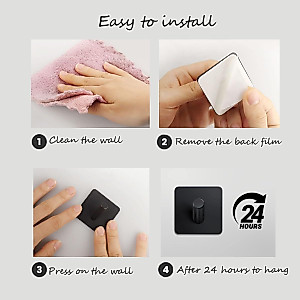 EDMILE Adhesive Towel Hooks 6 Pack, Bath Towel Hooks, Adhesive Wall Hooks for Bathroom Coat Robe Kitchen, Stainless Steel self-Adhesive Hooks, Black