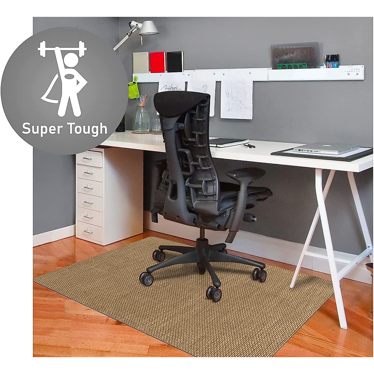 Bungalow Flooring Barbury Weave 9to5 Desk Chair Mat, 3' x 4', Made in USA, Stain-Resistant, Anti-Slip Rubber Backing, Khaki