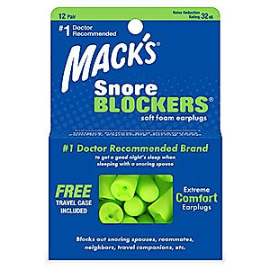 Mack’s Snore Blockers Soft Foam Earplugs, 12 Pair – 32 dB High NRR, 37 dB SNR – Comfortable Ear Plugs for Sleeping, Snoring, Loud Noise and Travel