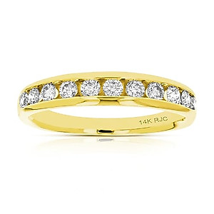 VIR JEWELS 1/2 carat (ctw) Diamond Wedding Anniversary Band for Women, Half Eternity Round Diamond Comfort Fit Engagement Ring 14K Yellow Gold Channel Set 0.50 cttw, Size 9