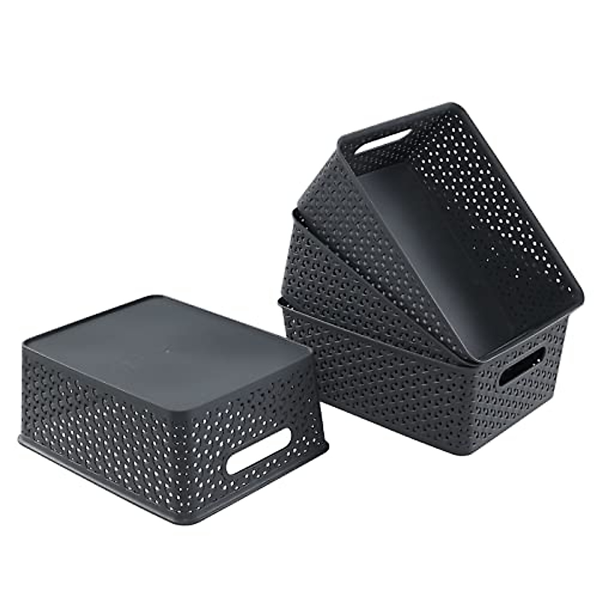 Saedy Plastic Storage Baskets, Deep Grey Basket Bin, 4-Pack