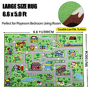 Capslpad Kids Rug Educational Play Rug 6.6' x 5' Traffic Road Kids Play Car Mat Large Learning Play Game Area Rug Kids Carpet for Playroom Living Room Nursery Room Decor