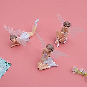 Amosfun 3pcs Fairy Garden Miniature Figurines Flower Fairy with Wings Angel Cake Decoration for Dollhouse Ornament Home Decor (3 Pattern)