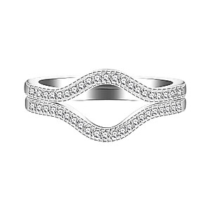 Uloveido 2 Silver Color Stackable Rings Set for Women with Cubic Zirconia, Rhodium Plated Sterling Silver Wedding Engagement Halo Eternity Ring Enhancer Size 7 Y1527