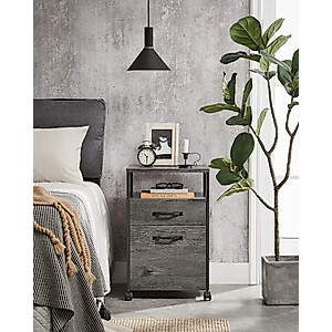 VASAGLE File Cabinet, Mobile Filing Cabinet with Wheels, 2 Drawers, Open Shelf, for A4, Letter Size, Hanging File Folders, Charcoal Gray and Ink Black UOFC071B04