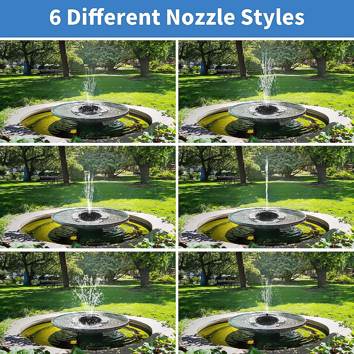 2W Solar Fountain Pump - Upgraded Solar Fountain for Bird Bath with 6 Nozzles, Outdoor Solar Fountain for Bird Bath, Garden, Pond, Pool, Fish Tank