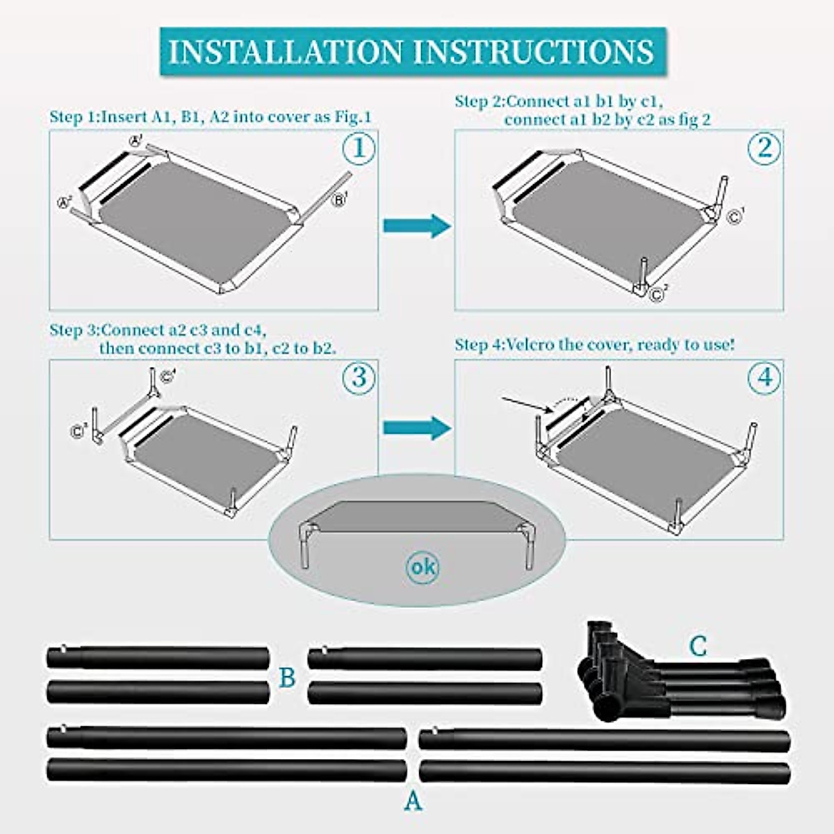 NBVAIGJ Elevated Dog Bed for Medium - Portable Raised Dog Bed Outdoor & Indoor 32x25x8in for Camping or Beach Washable Dog Bed,Durable Chew Proof Dog Hammock Bed with Breathable Mesh,Black