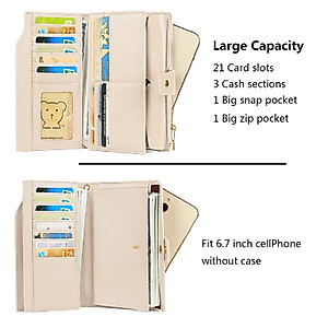 Uromee Wallet Women Vegan Leather RFID Blocking Large Ladies Wristlet Purse Card Holder Organizer Clutch