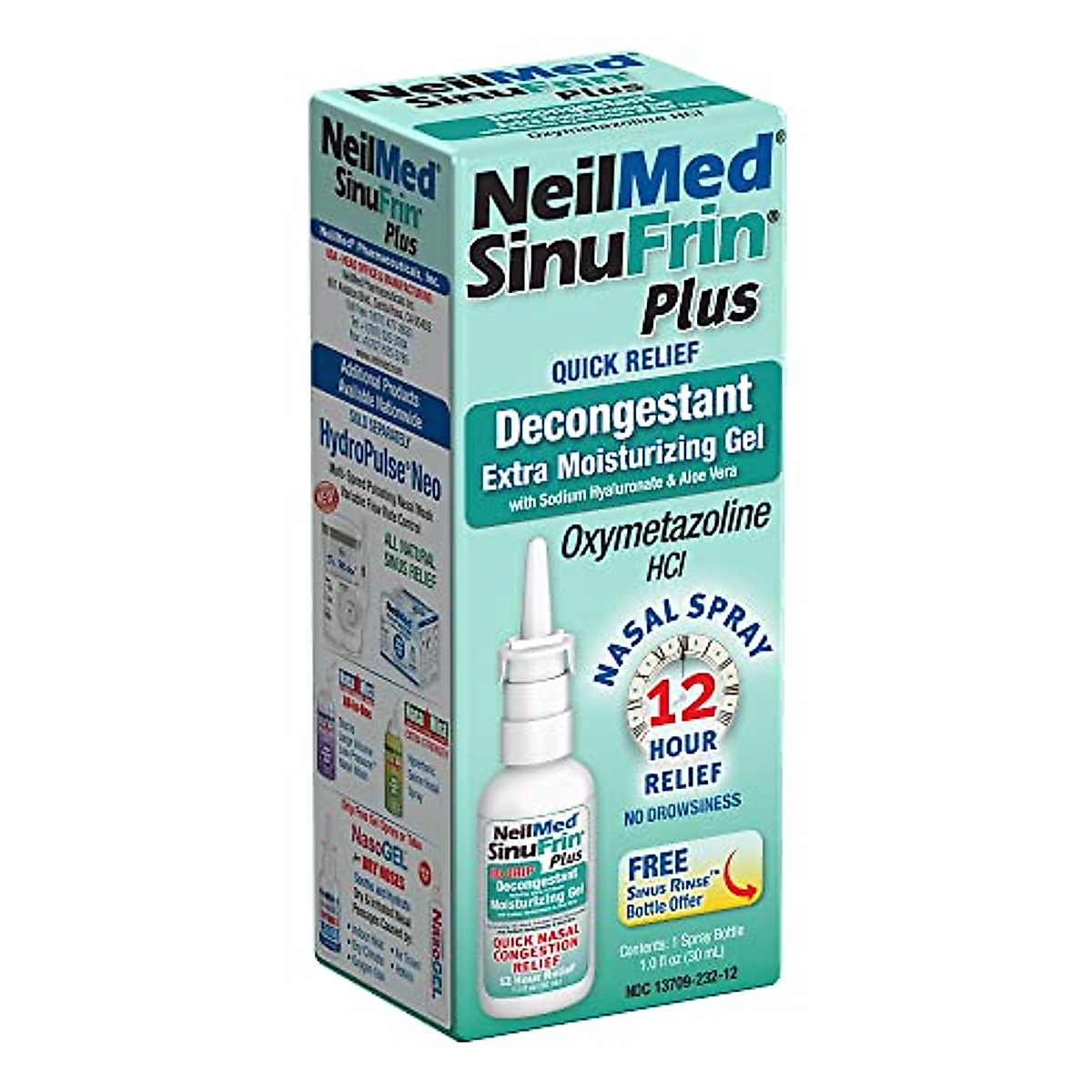NeilMed SinuFrin Plus Decongestant 12 Hour Nasal Congestion Moisturizing Gel with Sodium Hyaluronate & Aloe Vera - 30mL Bonus Pack