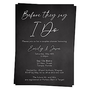 Couples Wedding Shower Invitations Chalkboard Co-ed Coed Bridal Shower Invites Before They Say I Do Rehearsal White Chalk Calligraphy Printed Cards (12 Count)