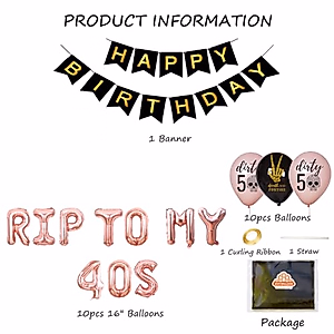 Geloar RIP To My 40s 50th Birthday Party Supplies, RIP FORTIES Balloons Happy Birthday Banner for Death to My 40s Forties RIP Youth Women Dirty 50 Funny 50th Bday Decorations (Rose Gold, RIP 40s)