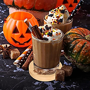 Whaline 4Pcs Halloween Wood Coaster Horror Movie Character Wood Round Coasters Halloween Holiday Cup Mat for Drinking Glasses Tabletop Protection Halloween Home Kitchen Office Decor