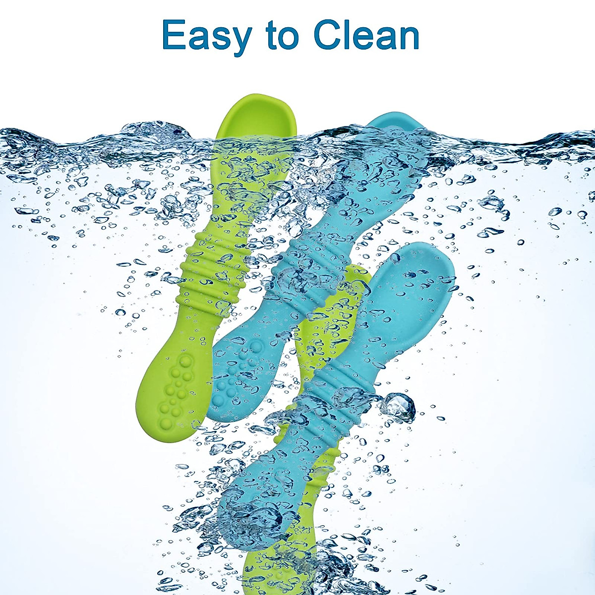 Baby Spoons Self Feeding for 6+ Month Boys Girls, 4 Pack Silicone First Stage Training Spoons for Infants and Toddlers, Chewable Led Weaning Untensils, Dishwasher Safe Boil-proof