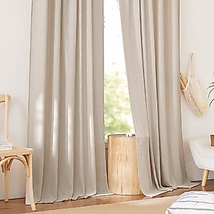 NICETOWN Linen Curtains for Bedroom 108 inches Long Light Filtering Sheer Linen Curtains for Living Room 2 Panels Set Thermal Insulated Privacy Curtains & Drapes, W52 x L108, Taupe