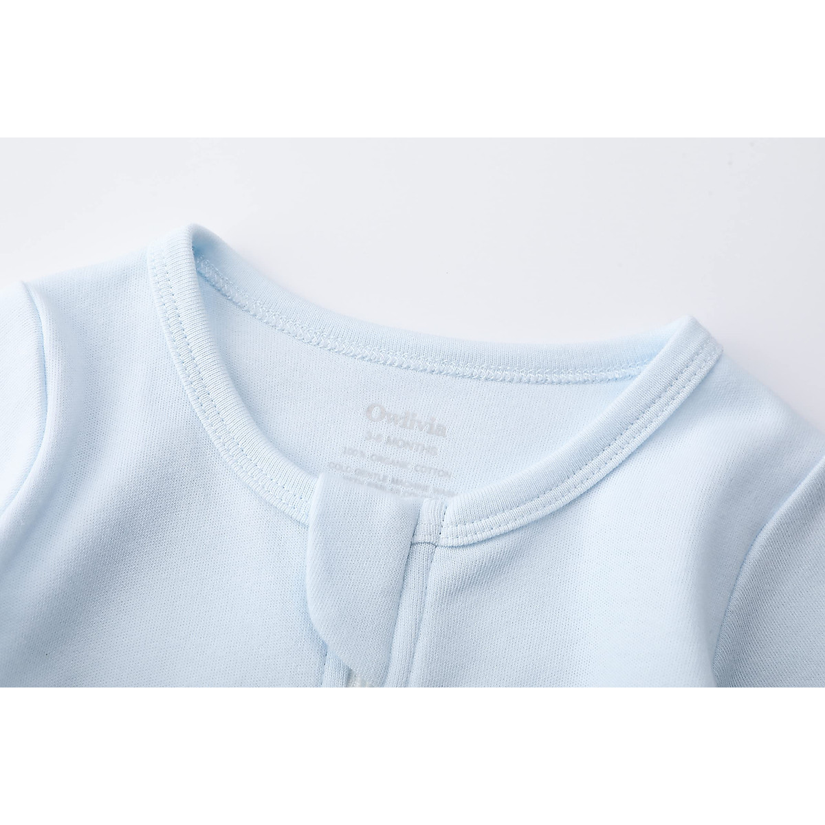 Owlivia Organic Cotton Baby Pajamas, Boys Girls 2-Pack Zip Front Sleep 'N Play, Footed Sleeper, Long Sleeve(Newborn, white+blue)