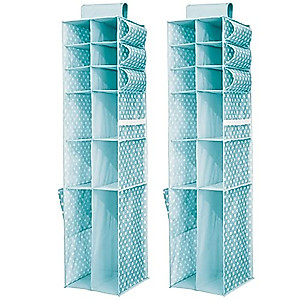 mDesign Long Soft Fabric Over Closet Rod Hanging Storage Organizer with 12 Divided Shelves, Side Pockets for Child/Kids Room or Nursery, Store Diapers, Wipes, Lotions, Toys - 2 Pack - Light Blue/White