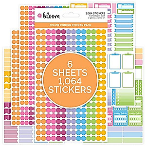 bloom daily planners Color Coding Planner Stickers - 1/4" Dot Labels - Six Sheets, 1000+ Stickers Per Pack!