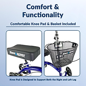 KneeRover Deluxe KneeCycle Steerable Knee Walker Knee Scooter for Adults for Foot Surgery, Broken Ankle, Foot Injuries - Foldable Knee Rover Scooter for Broken Foot Injured Leg Crutch Alternative Blue