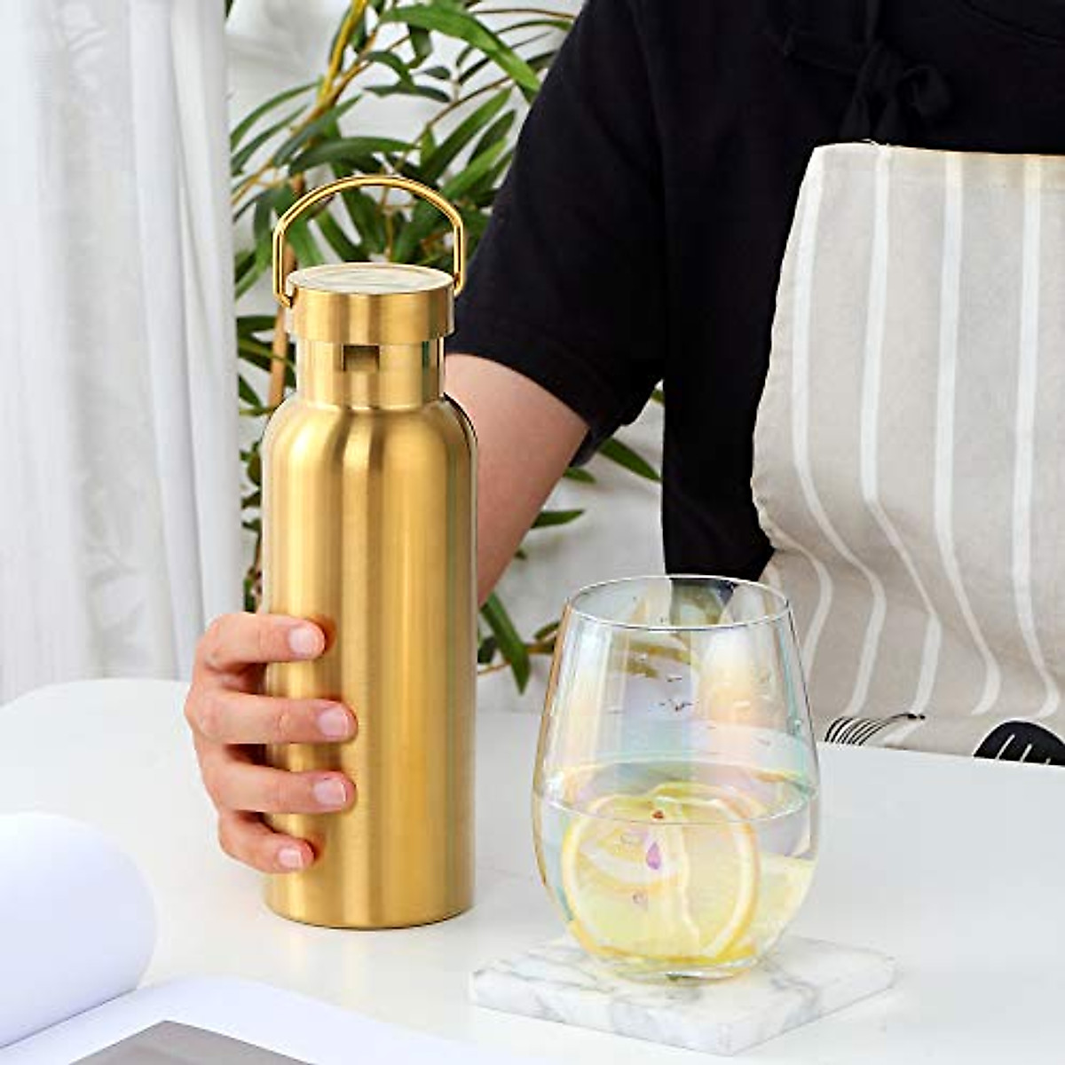 17 Oz 304 Stainless Steel Water Bottles Color Me Double Wall Vacuum Insulated Metal Water Bottle Eco Friendly Shatterproof Leak Proof Sport Water Bottles for Outdoor, Gold, Set of 1