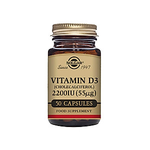 SOLGAR Vitamin D3 (Cholecalciferol) 55 mcg (2200 IU) - 50 Vegetable Capsules - Non-GMO, Gluten Free, Dairy Free, Kosher - 50 Servings
