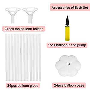 RUBFAC Balloon Stand Kit 24 Sets Balloon Cup with Stick and Flower Base Table Desktop Support Holder for Wedding Birthday Party Supplies,White