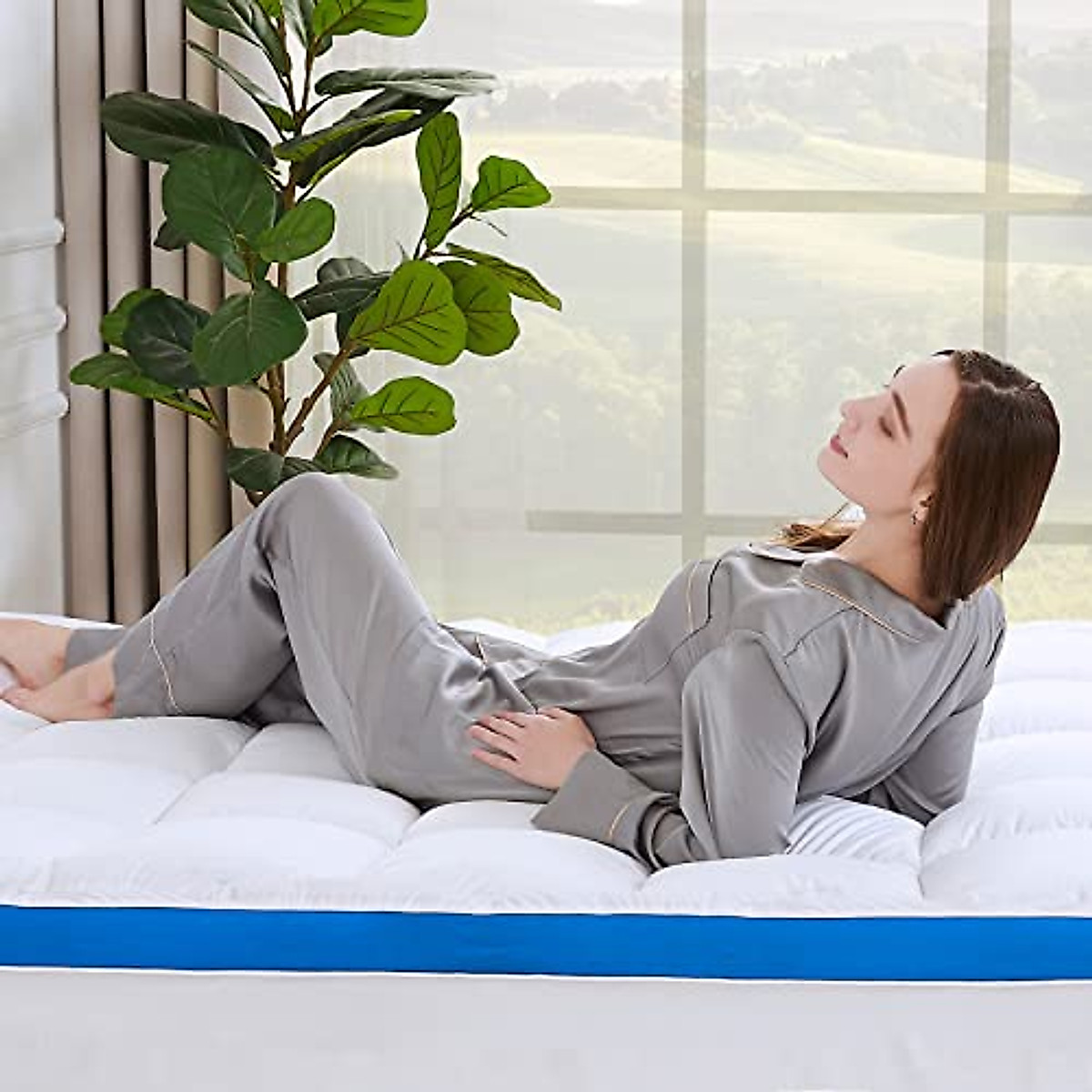 CYMULA Mattress Topper Queen Size, Cooling Mattress Pad Cover for Ultimate Comfort, Extra Thick 5D Snow Down Alternative Overfilled Plush Pillow Top with 8-21 Inch Deep Pocket - 60"x80" White