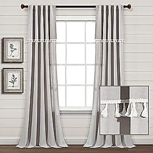 Lush Decor Ivy Tassel Faux Linen Window Curtain Panel Pair, 84 in x 40 in, Light Gray