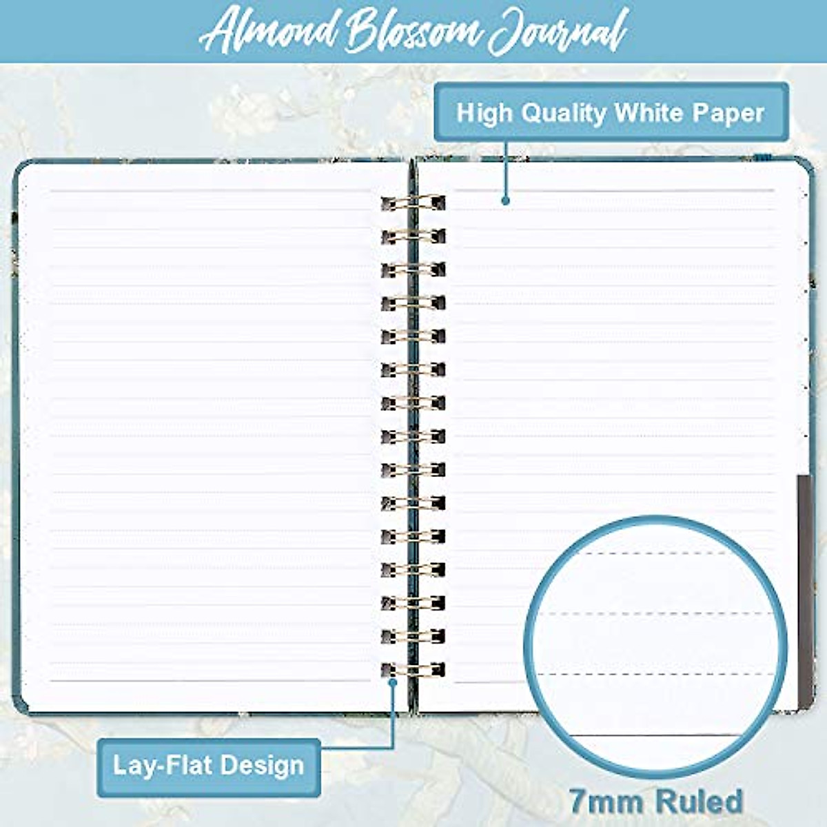 Ruled Journal/Notebook- Lined Journal, 6.3" X 8.35", Hardcover, Back Pocket, Strong Twin-Wire Binding with Premium Paper, College Ruled Spiral Notebook/Journal, Perfect for School, Office & Home
