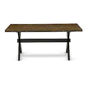 East West Furniture X677EL635-7 7-Piece Dining Table Set - Dining Table Rectangular Top and 6 Parson Dining Chairs Padded Seat and Back (Distressed Espresso & Wire Brushed Black Finish)