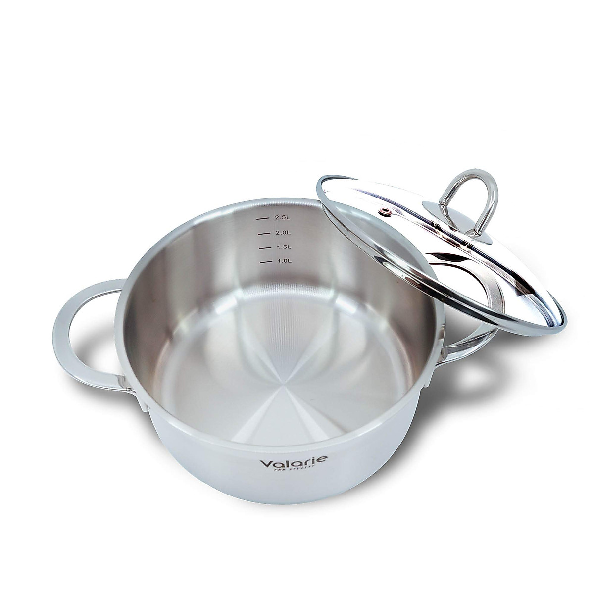 Valarie Korean Tri-Ply Aluminum Stainless Steel Cookware 20 CM 3.6-Quart QT Saucepan with Glass Lid, Multipurpose Use for Home Kitchen or Restaurant, Induction Cooker Compatible