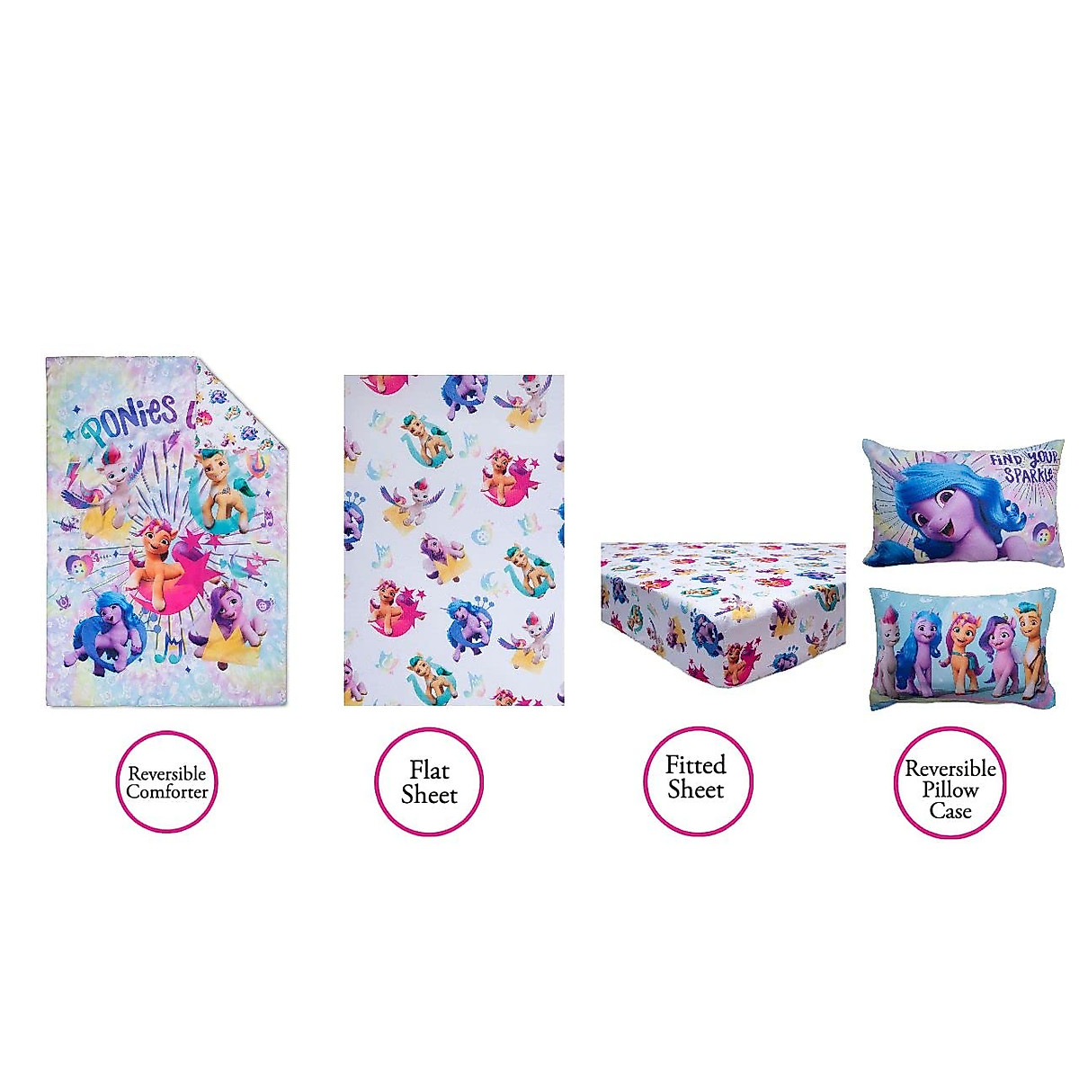 My Little Pony 4 Piece Toddler Bedding Set - includes Quilted Comforter, Fitted Sheet, Top Sheet, and Pillow Case Character Design for Toddler Bed