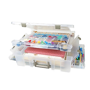 ArtBin 6981AB Super Satchel Deluxe Divided Base, Large Portable Art & Craft Organizer with Drawers, [1] Plastic Storage Case, Clear