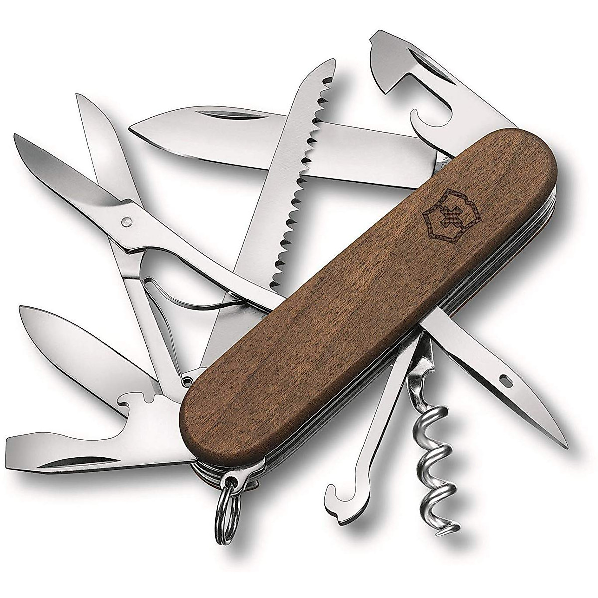 Victorinox Huntsman Wood Swiss Army Pocket Knife, Medium, Multi Tool, 13 Functions, Large Blade, Saw, Wood