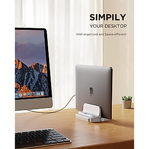 JOYROOM Vertical Laptop Stand,[User Friendly & Space Saving] Aluminum Laptop Holder Desktop Stand with Adjustable Knobs for MacBook/Surface/Dell/Chrome Book/Gaming Laptops [Up to 17.3 inch] White