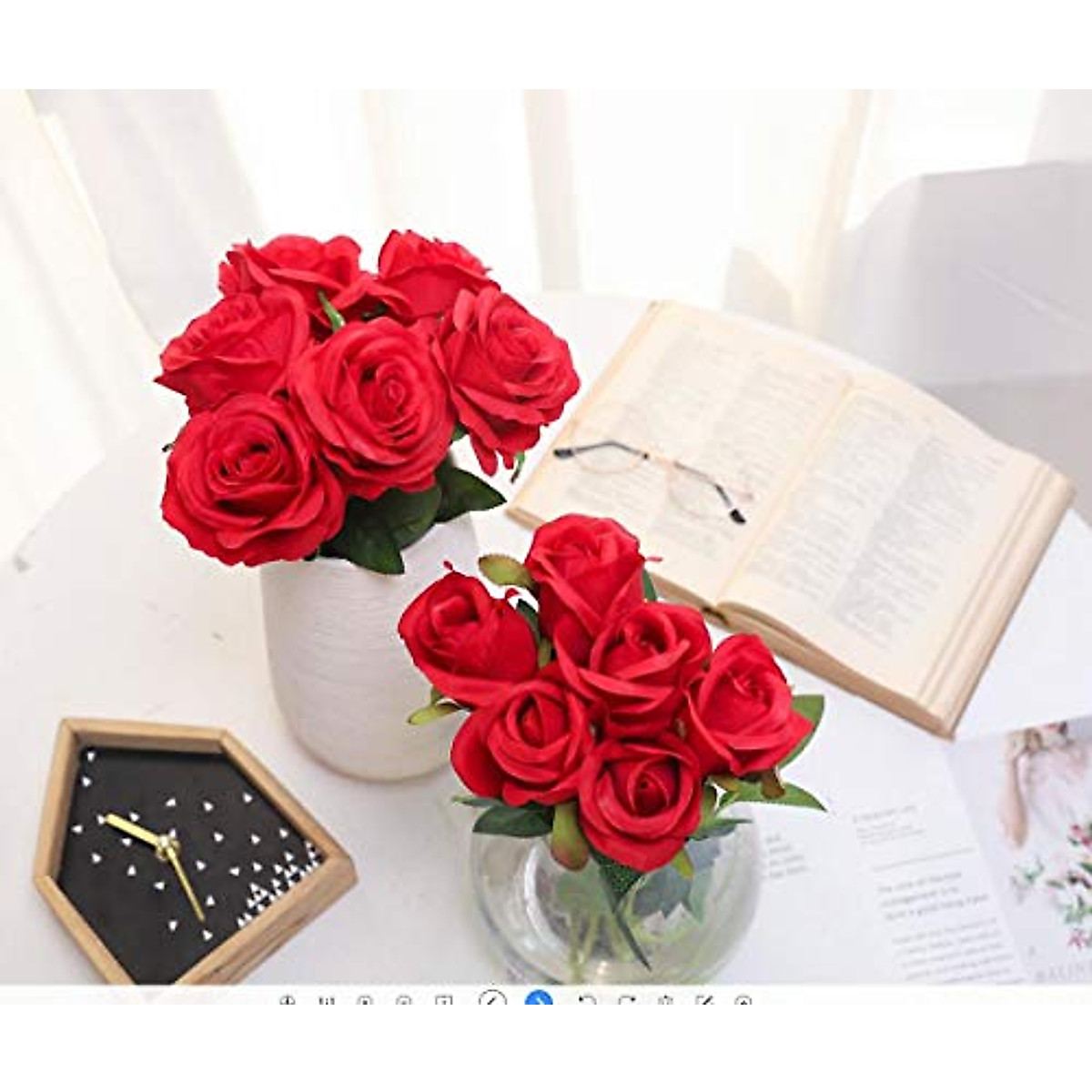 Hawesome 12PCS Artificial Silk Flowers Realistic Roses Bouquet Long Stem for Home Wedding Decoration Party (A-Red)