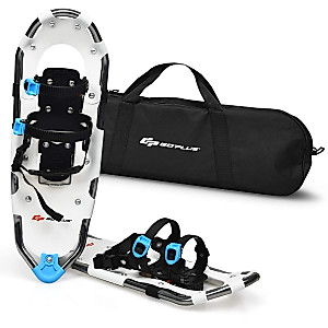Goplus 21"/25"/30" Snowshoes for Men and Women, Lightweight Aluminum Alloy All Terrain Snow Shoes with Adjustable Ratchet Bindings with Carrying Tote Bag (White, 21")