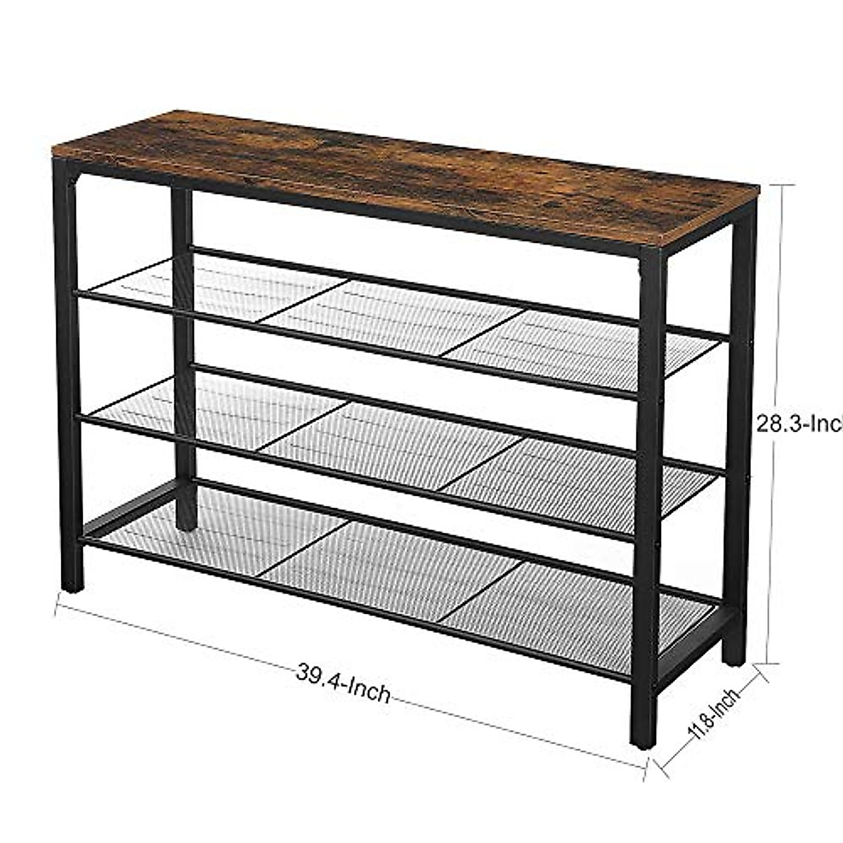 Benjara 39 Inches Wooden Shoe Organizer with Mesh Shelves, Brown and Black