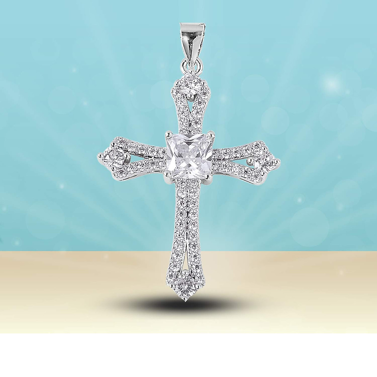 Shop LC Cross Necklace for Women White Cubic Zirconia Pendant Platinum Plated Christian Jewelry Faith Religious Stainless Steel Size 20" Birthday Gifts for Women
