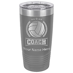LaserGram 20oz Vacuum Insulated Tumbler Mug, Volleyball Coach, Personalized Engraving Included (Gray)